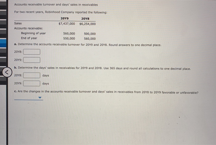 Solved Accounts receivable turnover and days' sales in | Chegg.com