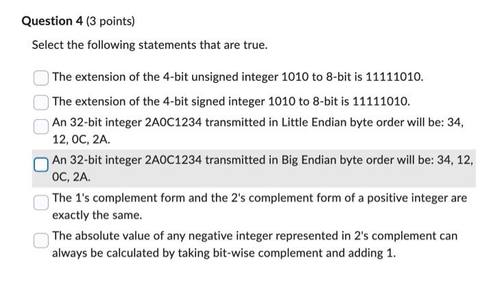 Solved Question 4 (3 points) Select the following statements | Chegg.com