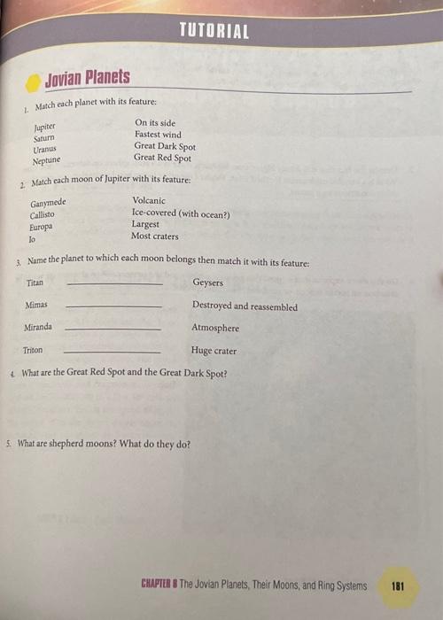 Solved 1. Match each planet with its feature: 2. Match each | Chegg.com