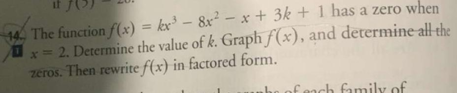 Solved The function f(x)=kx3-8x2-x+3k+1 ﻿has a zero when | Chegg.com