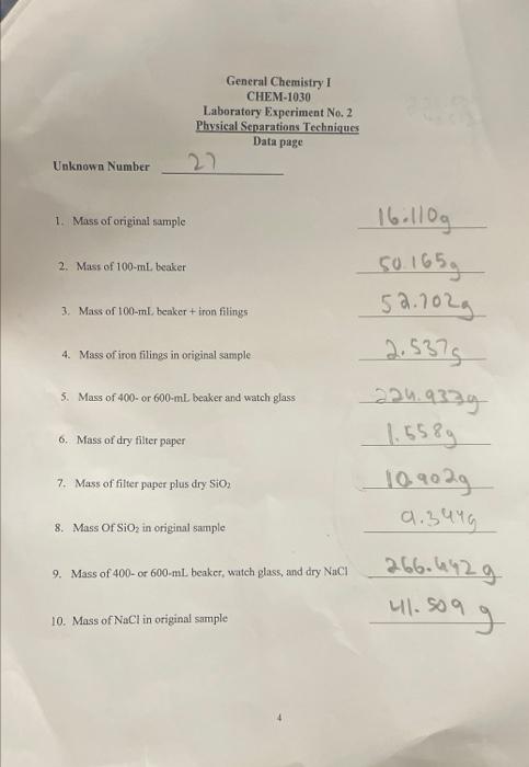 Solved General Chemistry I CHEM-1030 Laboratory Experiment | Chegg.com