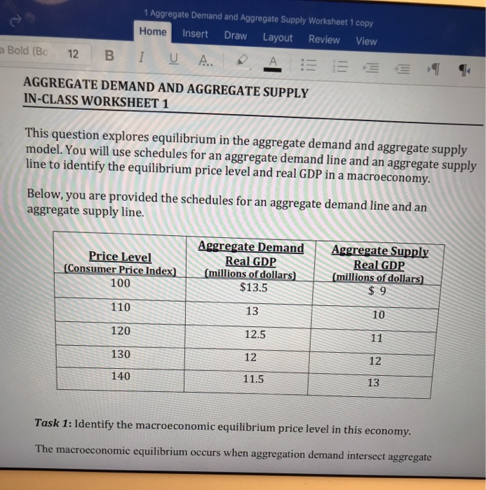 Solved 1 Aggregate Demand and Aggregate Supply Worksheet 1 | Chegg.com