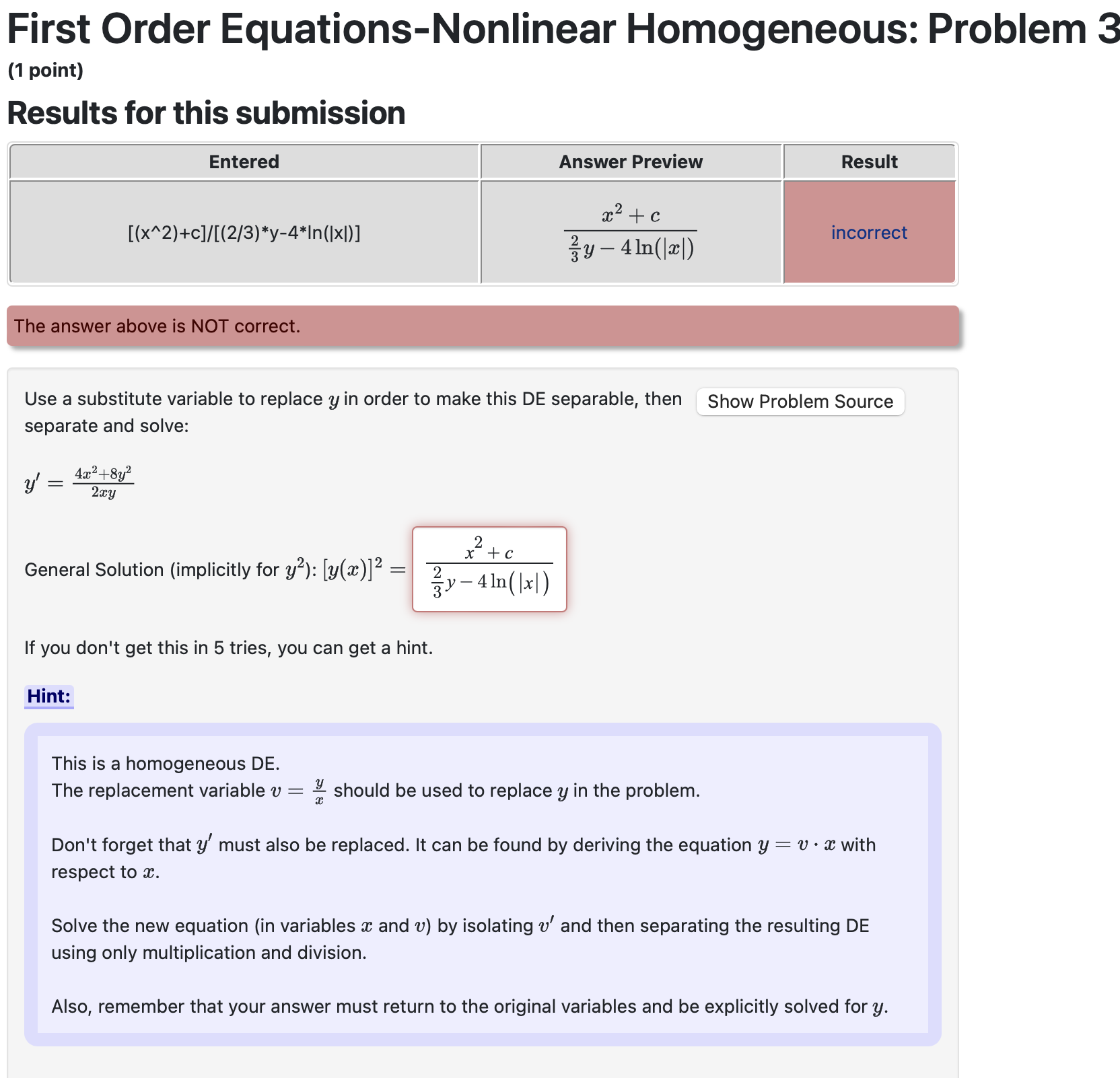 Solved First Order Equations-Nonlinear Homogeneous: Problem | Chegg.com