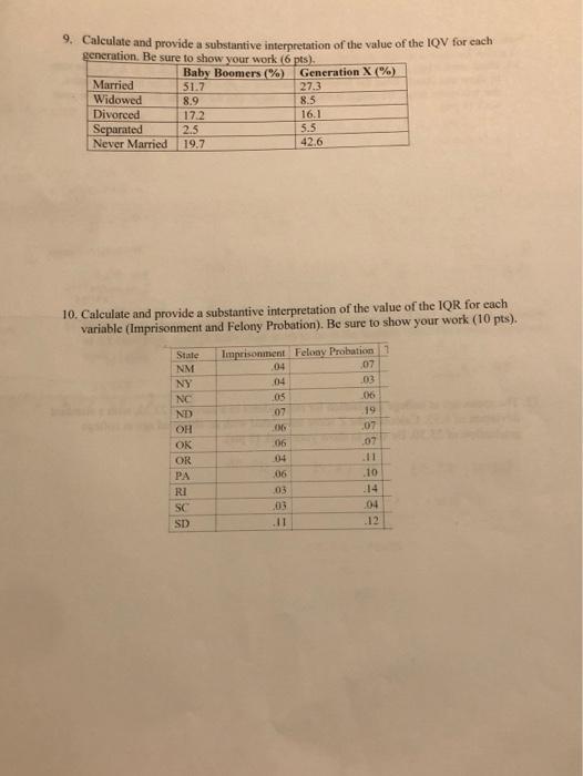 Solved 9. Calculate and provide a substantive interpretation | Chegg.com