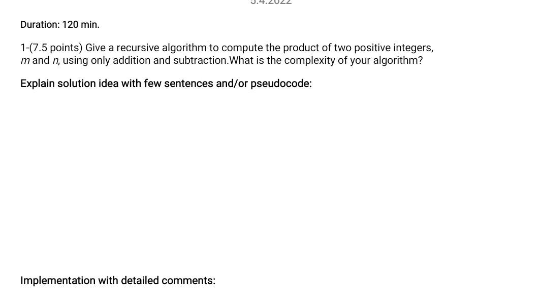 Solved Duration: 120 min. 1-(7.5 points) Give a recursive | Chegg.com