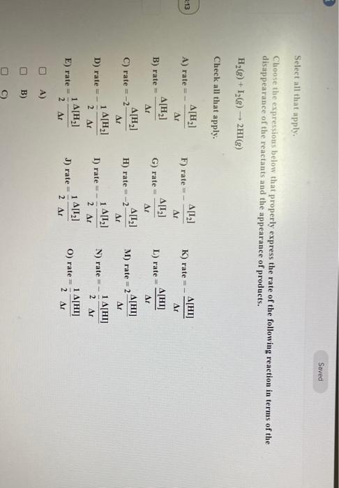 Solved Saved Select all that apply Choose the expressions | Chegg.com
