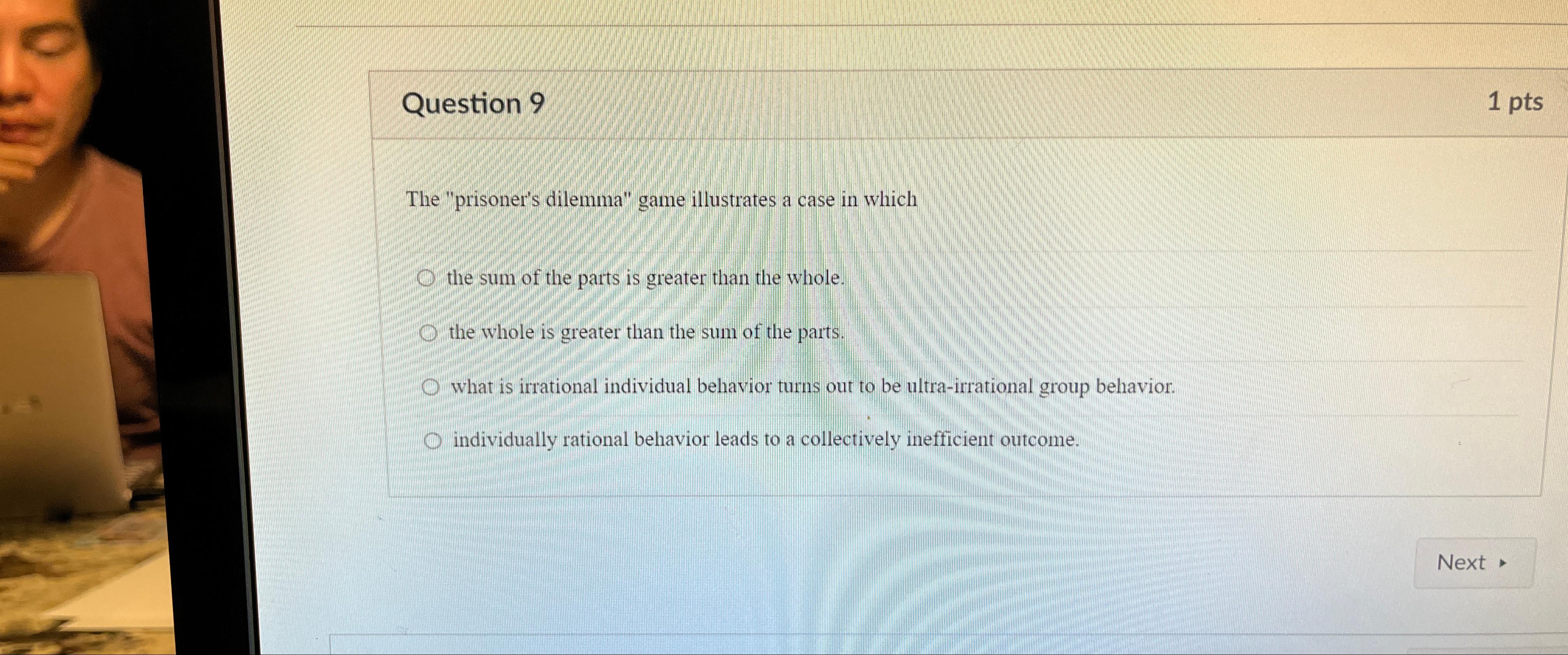 Solved Question 91 ﻿ptsThe "prisoner's dilemma" game | Chegg.com