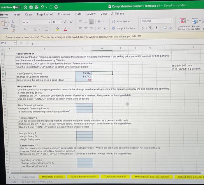Solved Autosave Oof A Open recovered workbooks? Your recent | Chegg.com