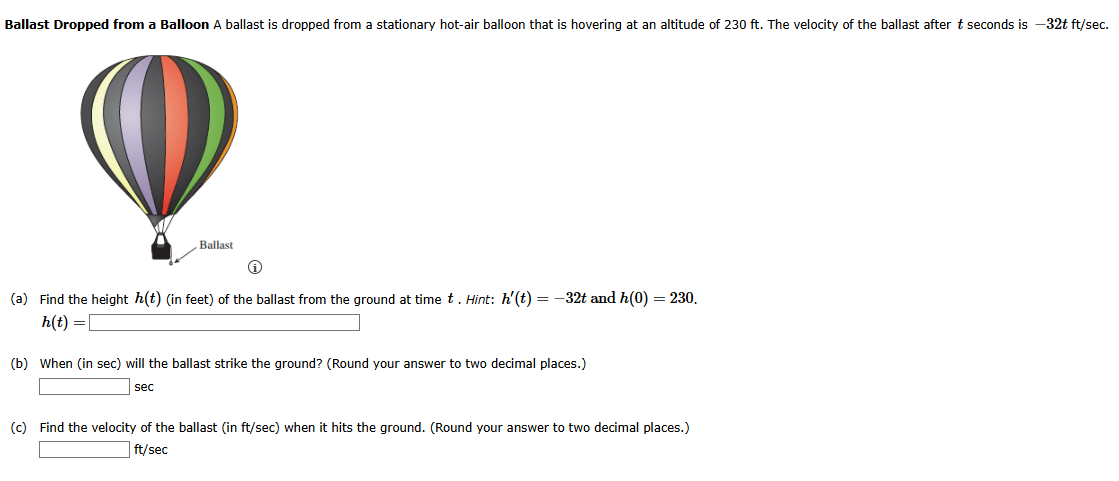 Solved Ballast Dropped from a Balloon A ballast is dropped | Chegg.com