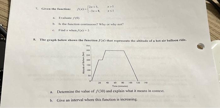 Solved 7. Given the function: 8. b. a. Evaluate: f (0) Is | Chegg.com