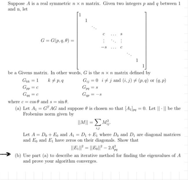 Suppose A is a real symmetric n x n matrix. Given two | Chegg.com