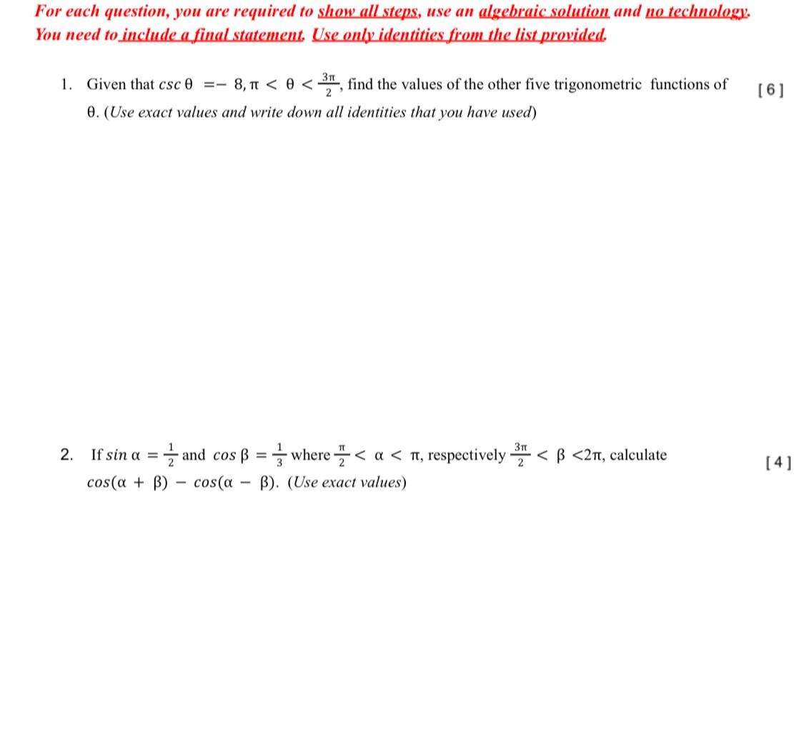 Solved For each question, you are required to show all | Chegg.com