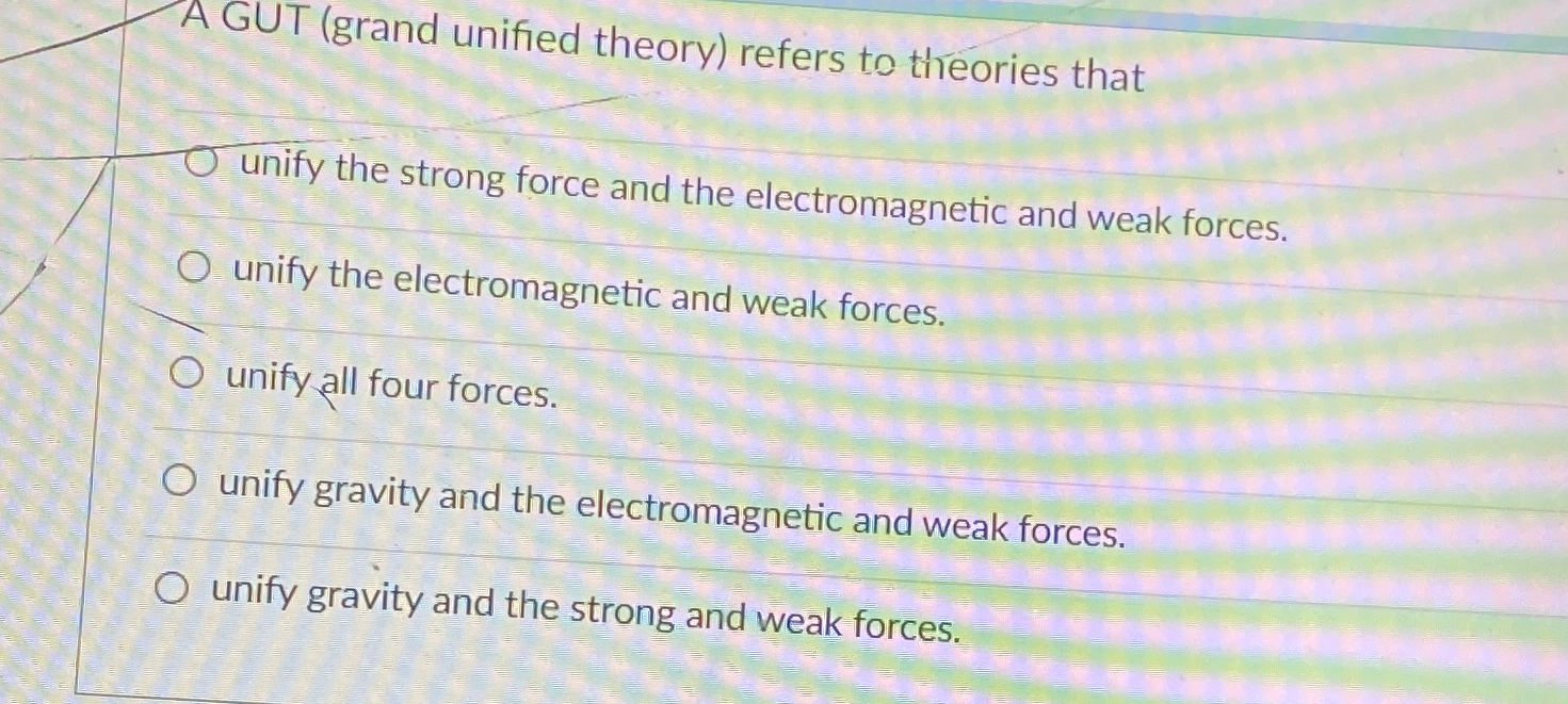 Solved A GUT (grand unified theory) ﻿refers to theories | Chegg.com