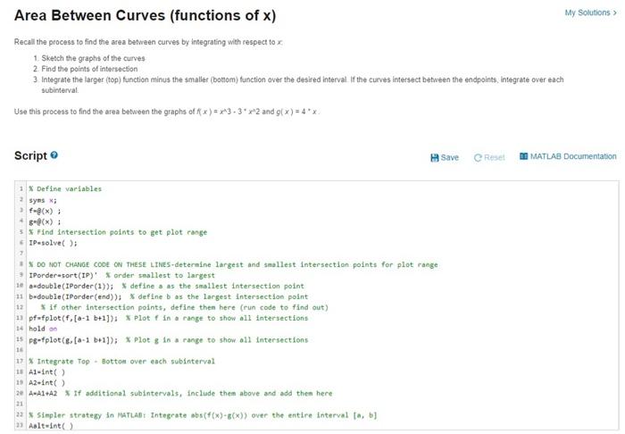 Solved Area Between Curves (functions of x) My Solutions > | Chegg.com