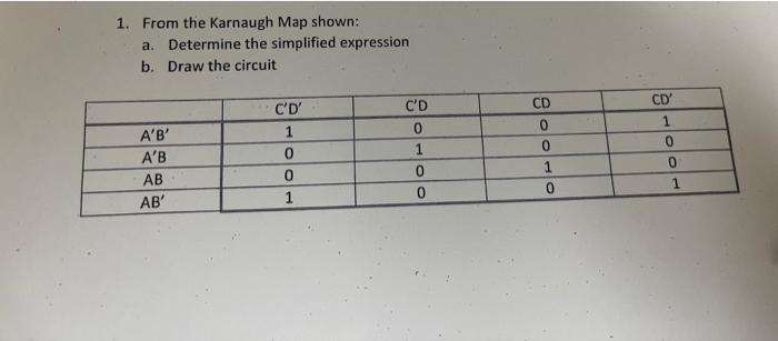 Solved 1 From The Karnaugh Map Shown A Determine The 3285