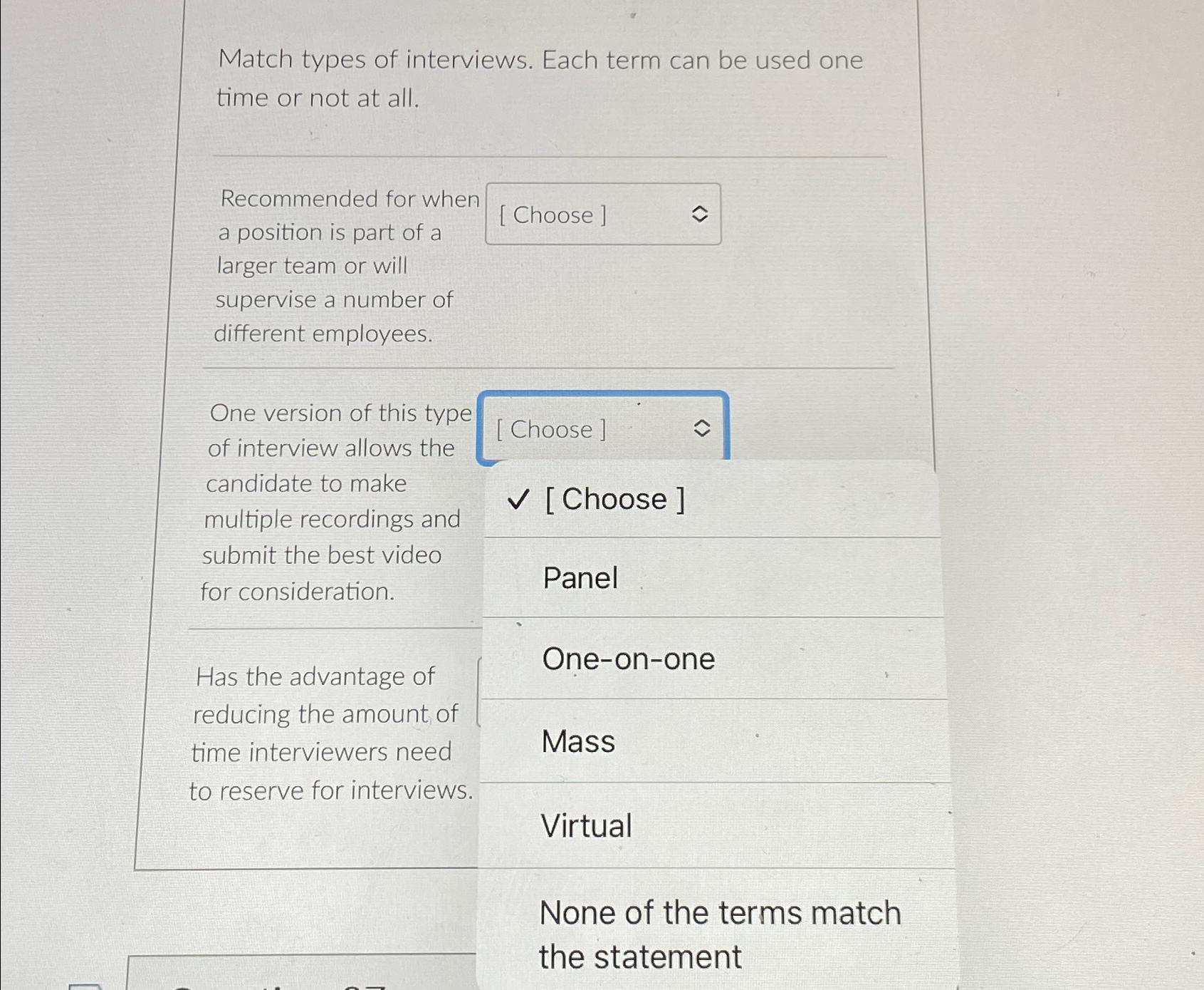 Solved Match types of interviews. Each term can be used one | Chegg.com