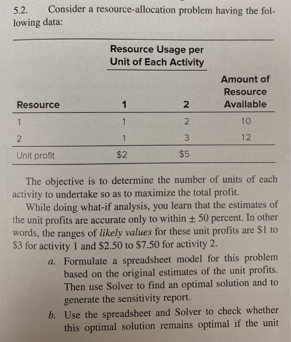 Solved 5.2. Consider a resource-allocation problem having | Chegg.com