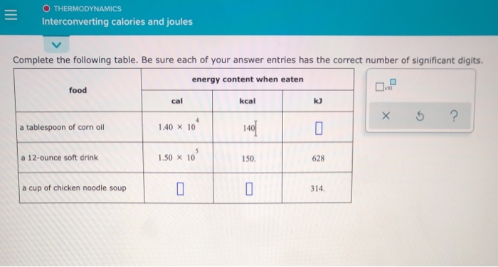 Solved Interconverting calories and joules Complete the | Chegg.com