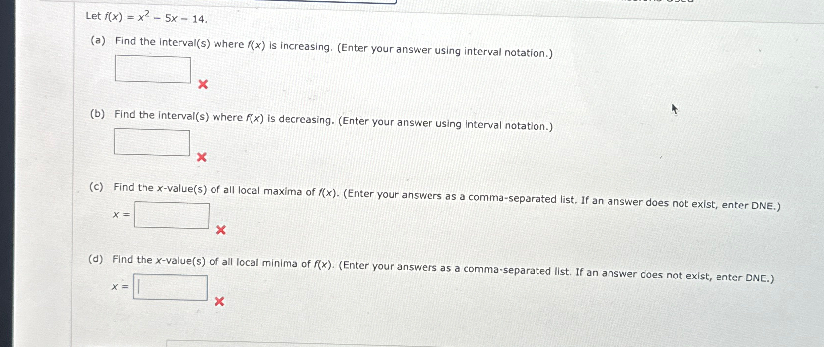 Let f(x)=x2-5x-14(a) ﻿Find the interval(s) ﻿where | Chegg.com