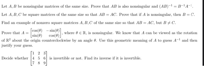 Solved Let A, B be nonsingular matrices of the same size. | Chegg.com