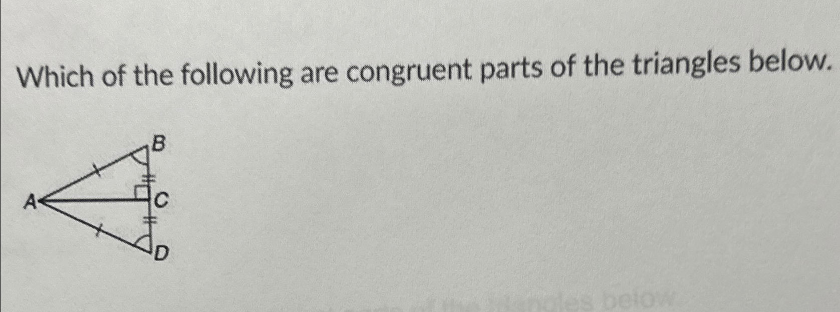 Solved Which of the following are congruent parts of the | Chegg.com