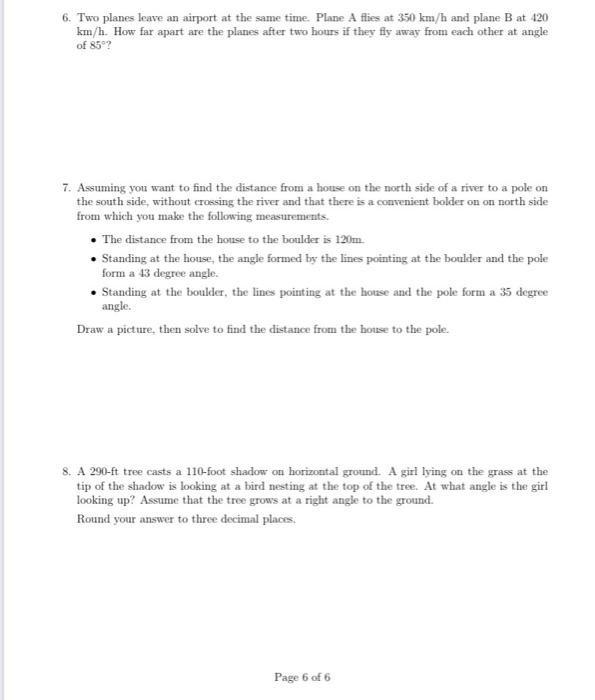 Solved 6. Two planes leave an airport at the same time. | Chegg.com