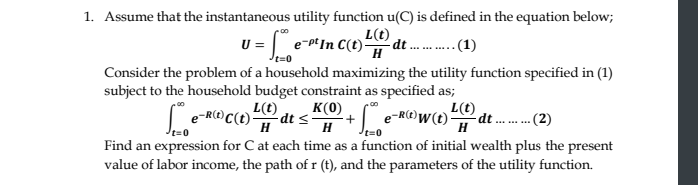 Solved Assume that the instantaneous utility function u(C) | Chegg.com