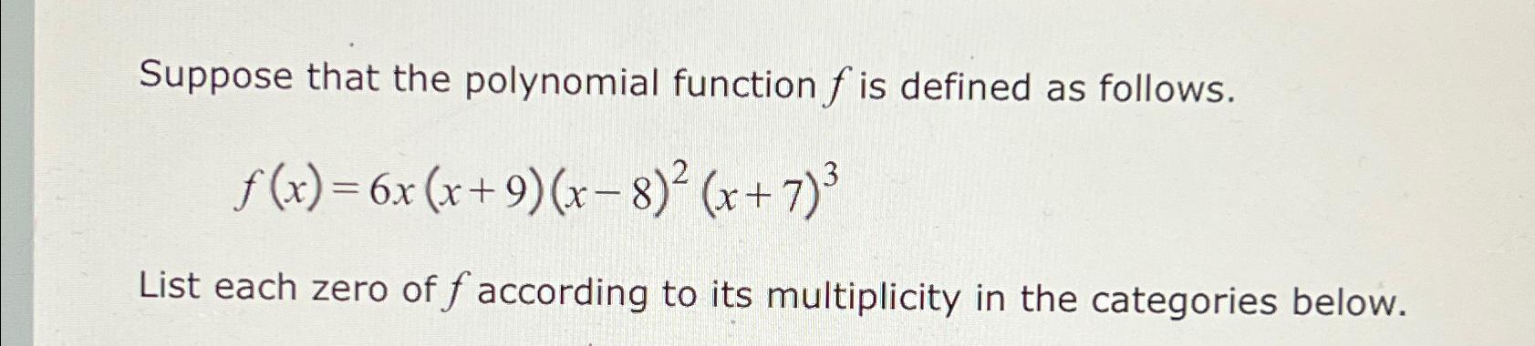 Solved Suppose that the polynomial function f ﻿is defined as | Chegg.com