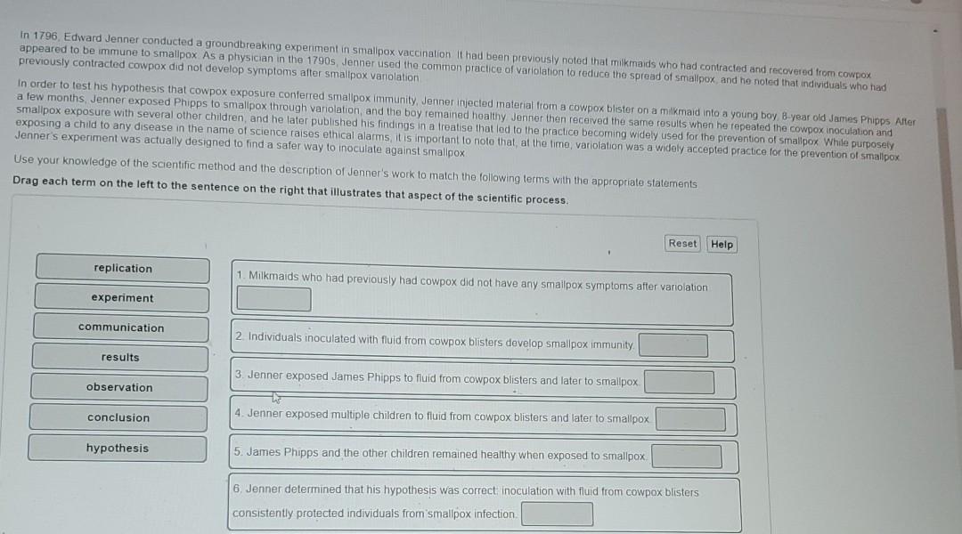 Solved In 1796, Edward Jenner conducted a groundbreaking | Chegg.com