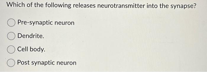 Solved Which of the following releases neurotransmitter into | Chegg.com