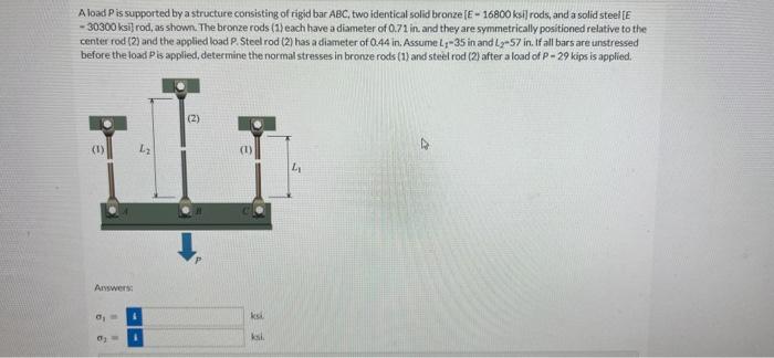 [Solved]: A load P is supported by a structure consisting of