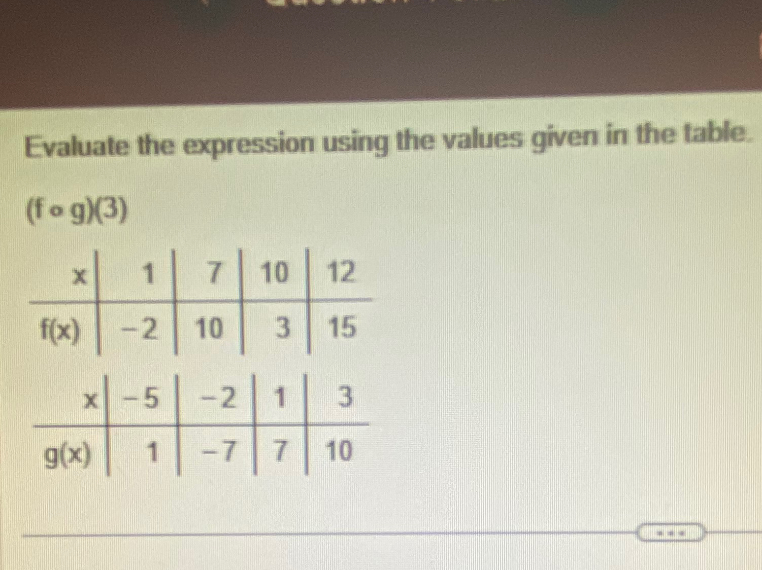 Solved Evaluate the expression using the values given in the | Chegg.com