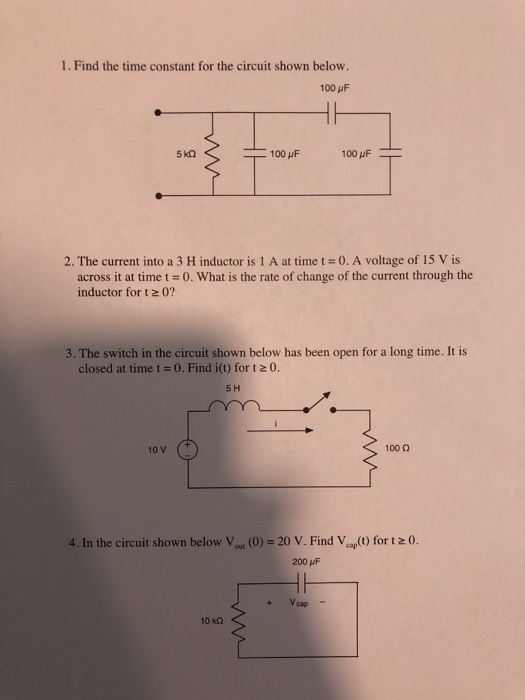 Solved 1. Find the time constant for the circuit shown | Chegg.com