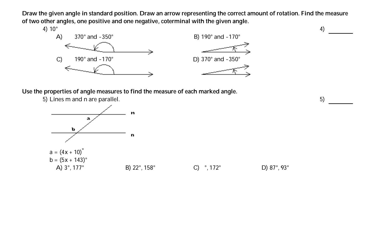 Solved Draw the given angle in standard position. Draw an | Chegg.com