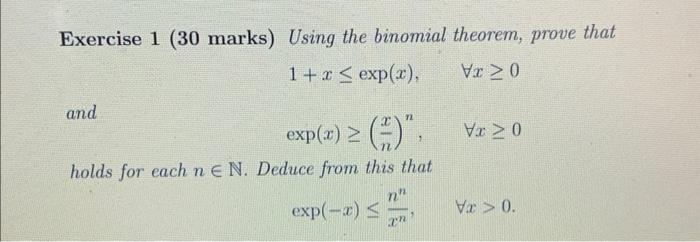 Solved Exercise 1 (30 marks) Using the binomial theorem, | Chegg.com
