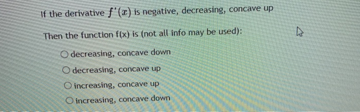 Solved If the derivative f'(x) is negative, decreasing, | Chegg.com