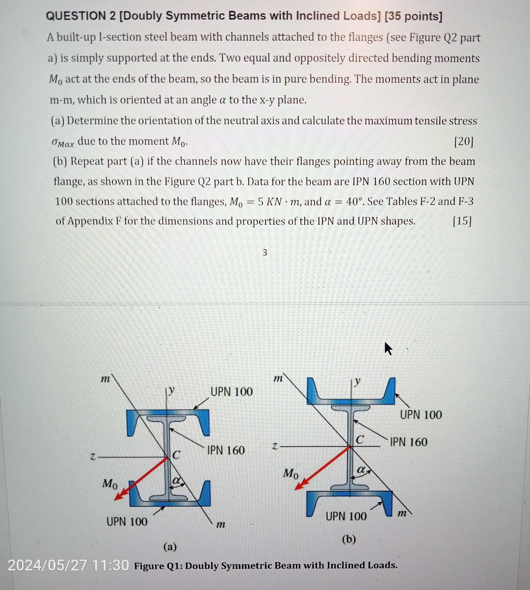 Solved QUESTION 2 [Doubly Symmetric Beams with Inclined | Chegg.com