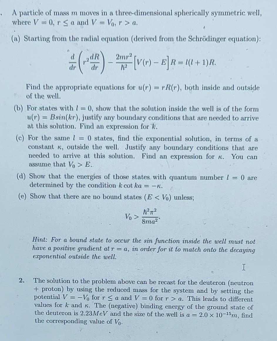 Solved A particle of mass m moves in a three-dimensional | Chegg.com