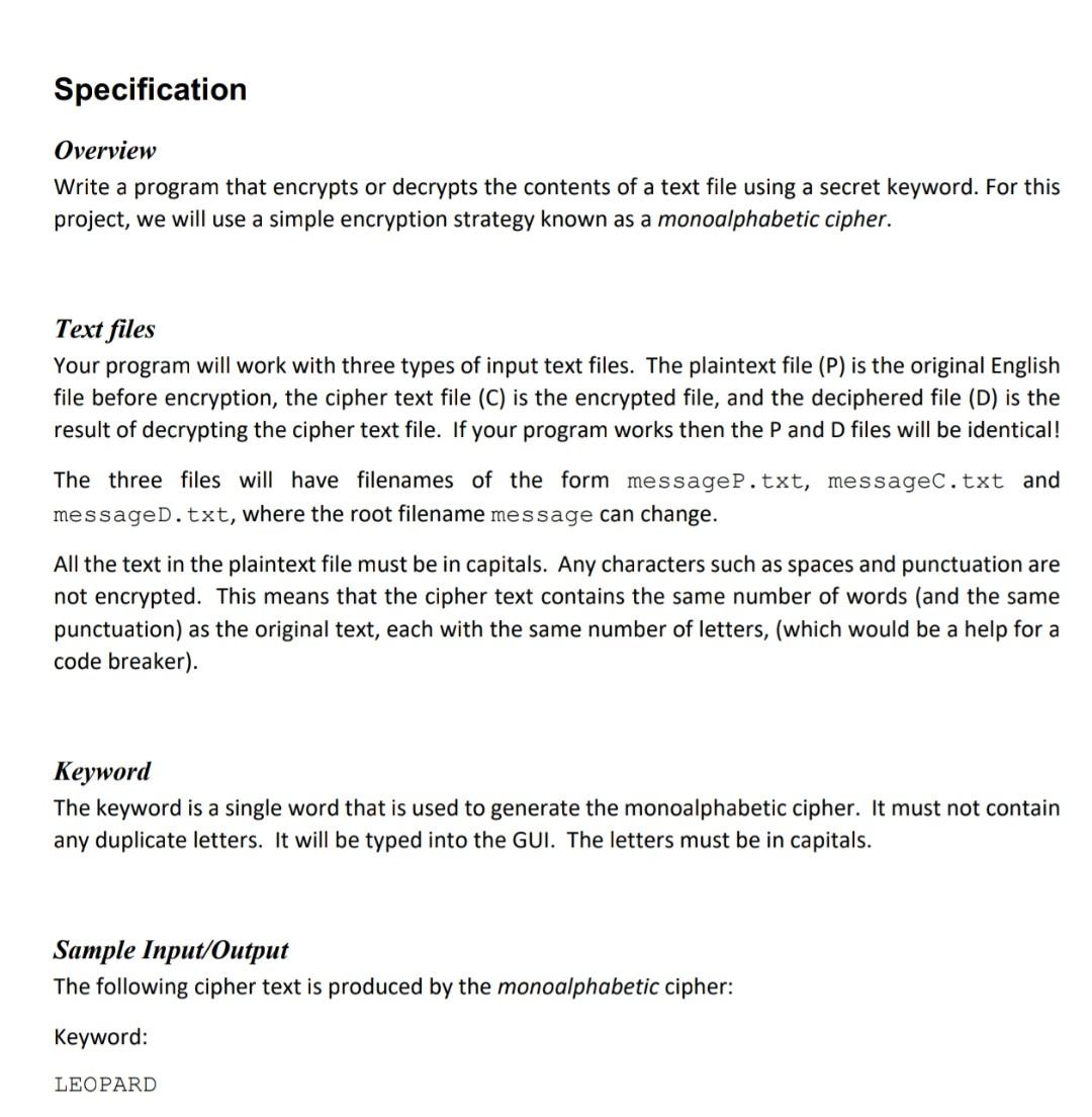 Solved Specification Overview Write A Program That Encrypts