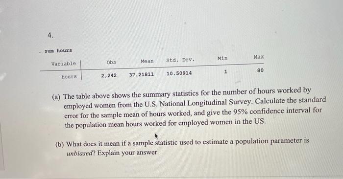 Solved (a) The table above shows the summary statistics for | Chegg.com