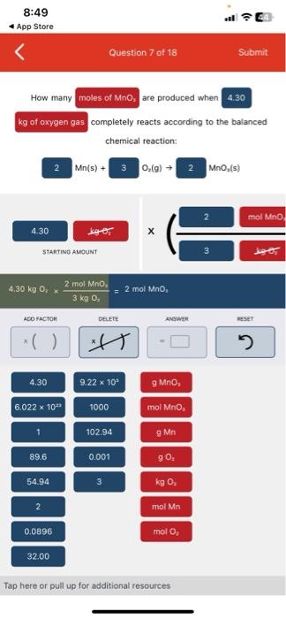 8:49 App Store How many moles of MnO3 are produced | Chegg.com