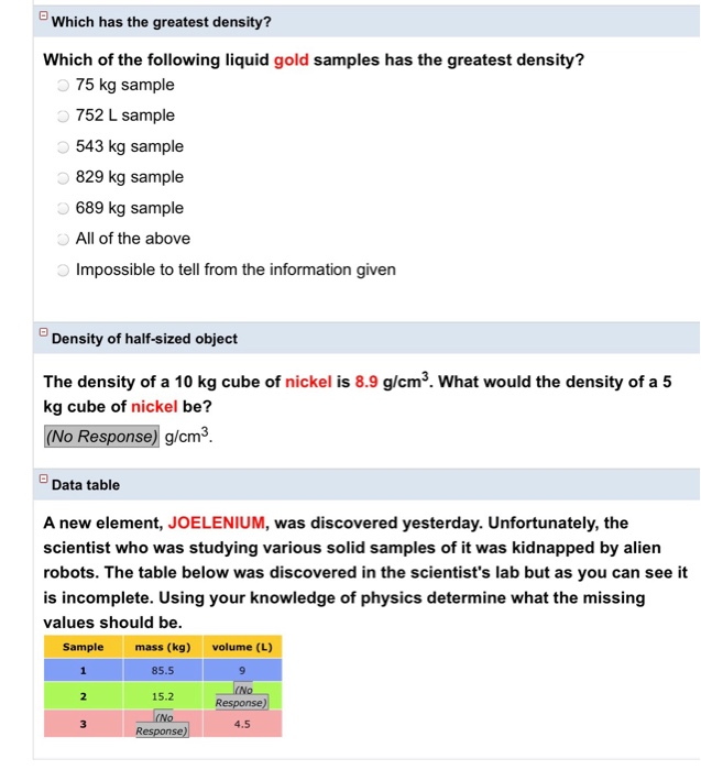 Solved Which has the greatest density? Which of the | Chegg.com