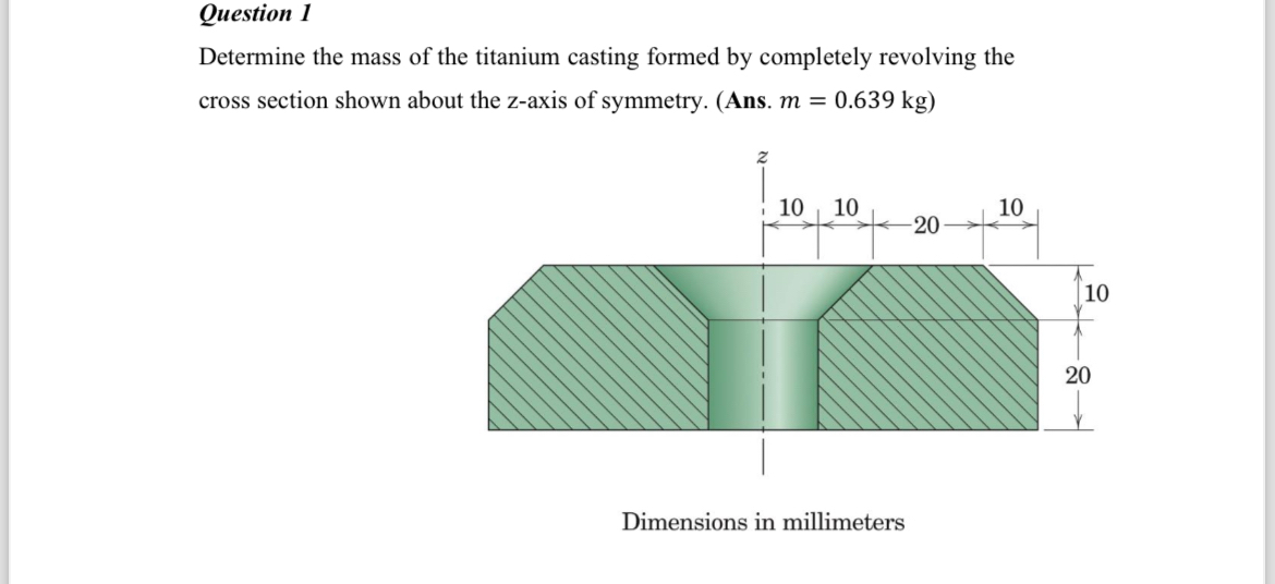 Solved Question 1Determine the mass of the titanium casting | Chegg.com