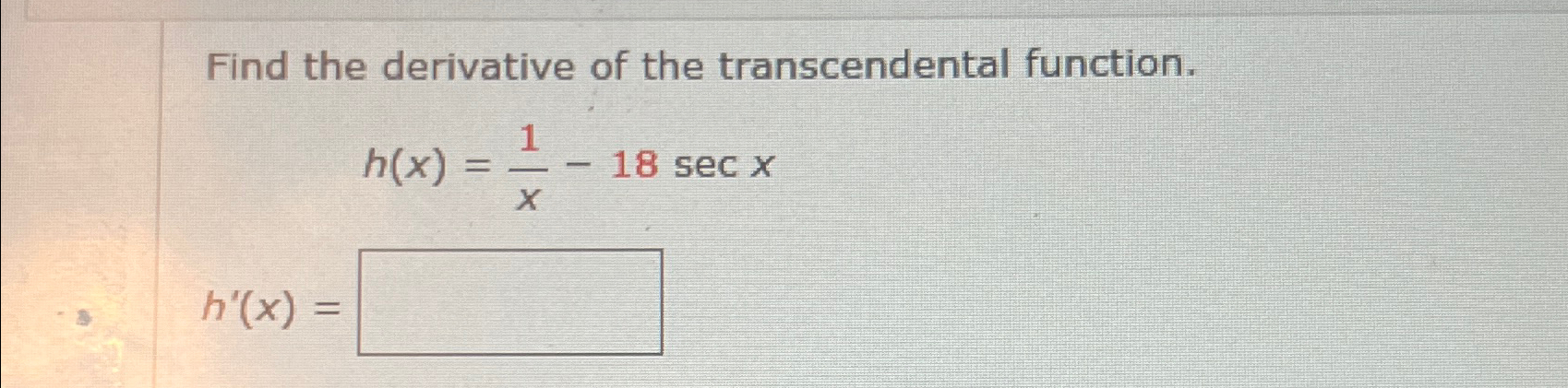 Solved Find the derivative of the transcendental | Chegg.com