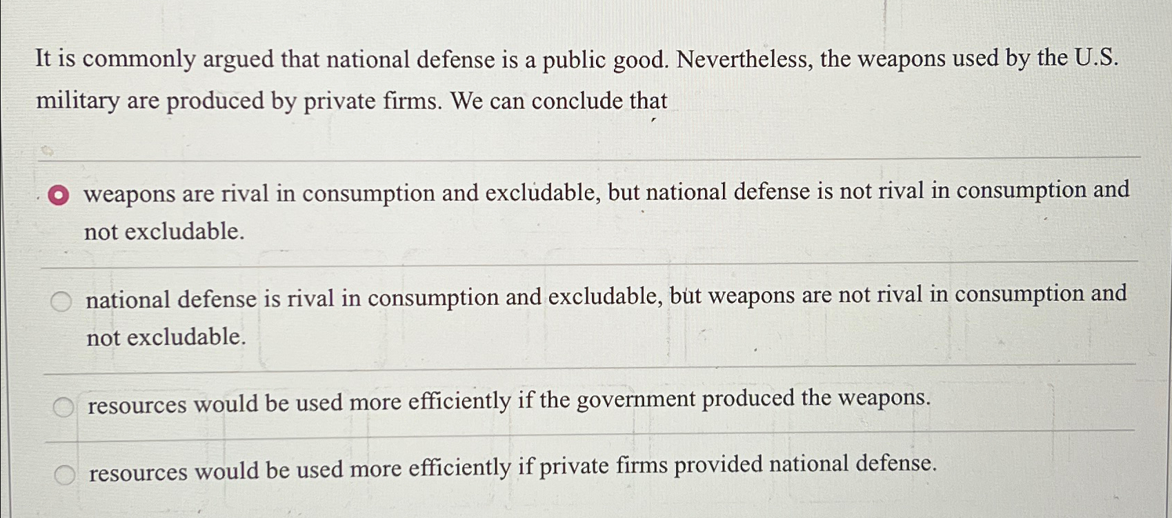 Solved It is commonly argued that national defense is a | Chegg.com