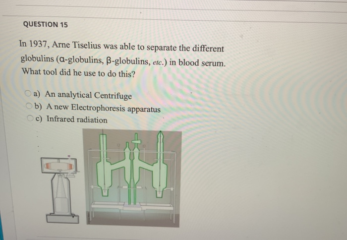 Solved QUESTION 15 In 1937, Arne Tiselius was able to | Chegg.com