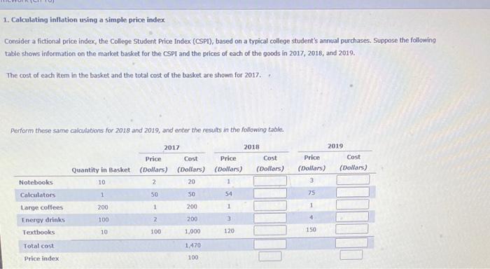 Solved 1. Calculating inflation using a simple price index | Chegg.com