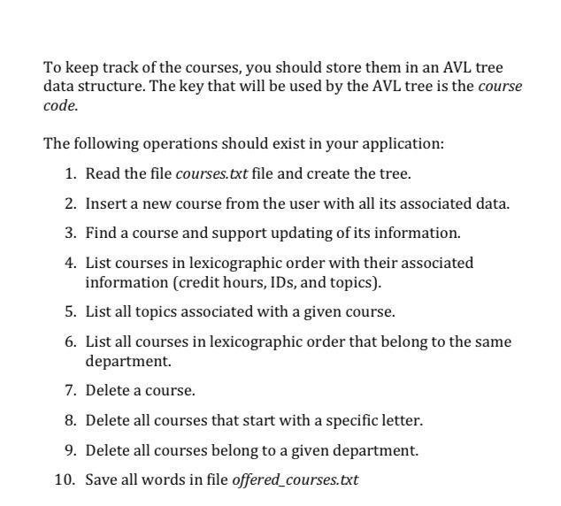 Solved i want this project in c language using AVL trees and | Chegg.com