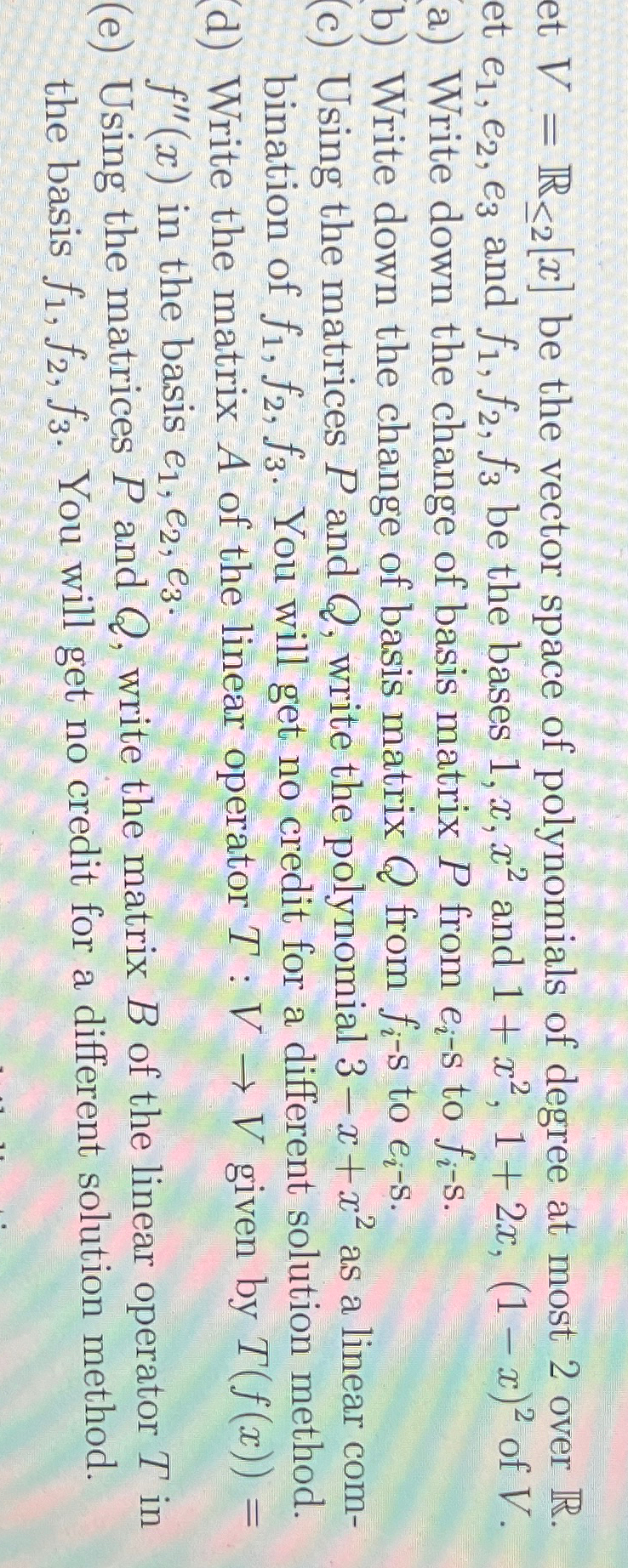 Solved Let V=R?≤2[x] ﻿be the vector space of polynomials of | Chegg.com