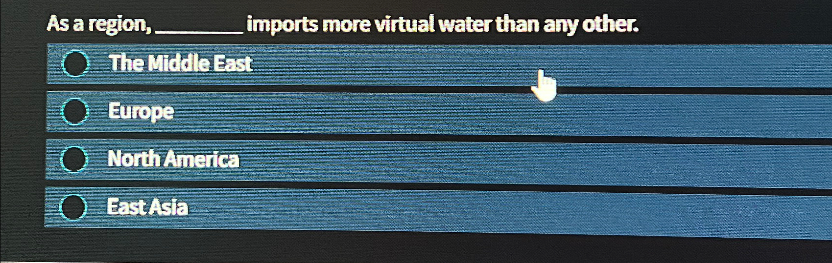 Solved As a region, imports more virtual water than any | Chegg.com